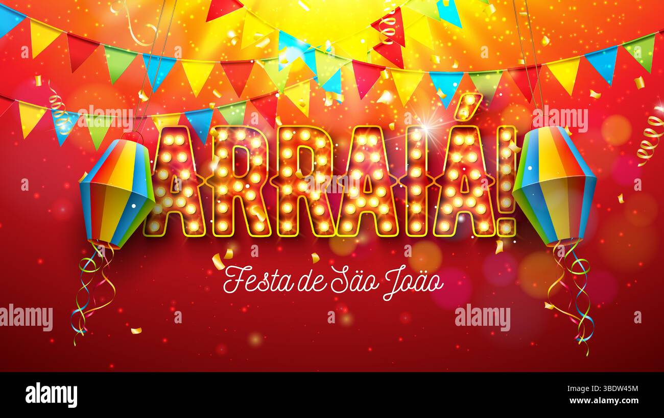 Festa Junina Banner Illustration with Party Flags, Paper Lantern and ...