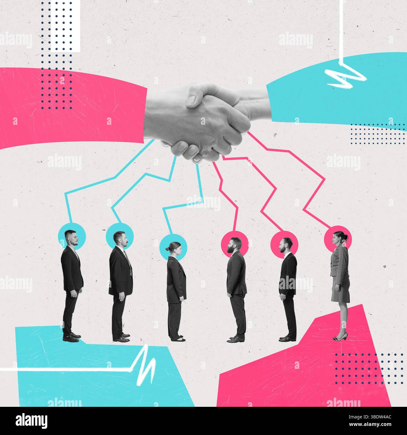 Contemporary art collage. Trust visualized through connecting lines ...