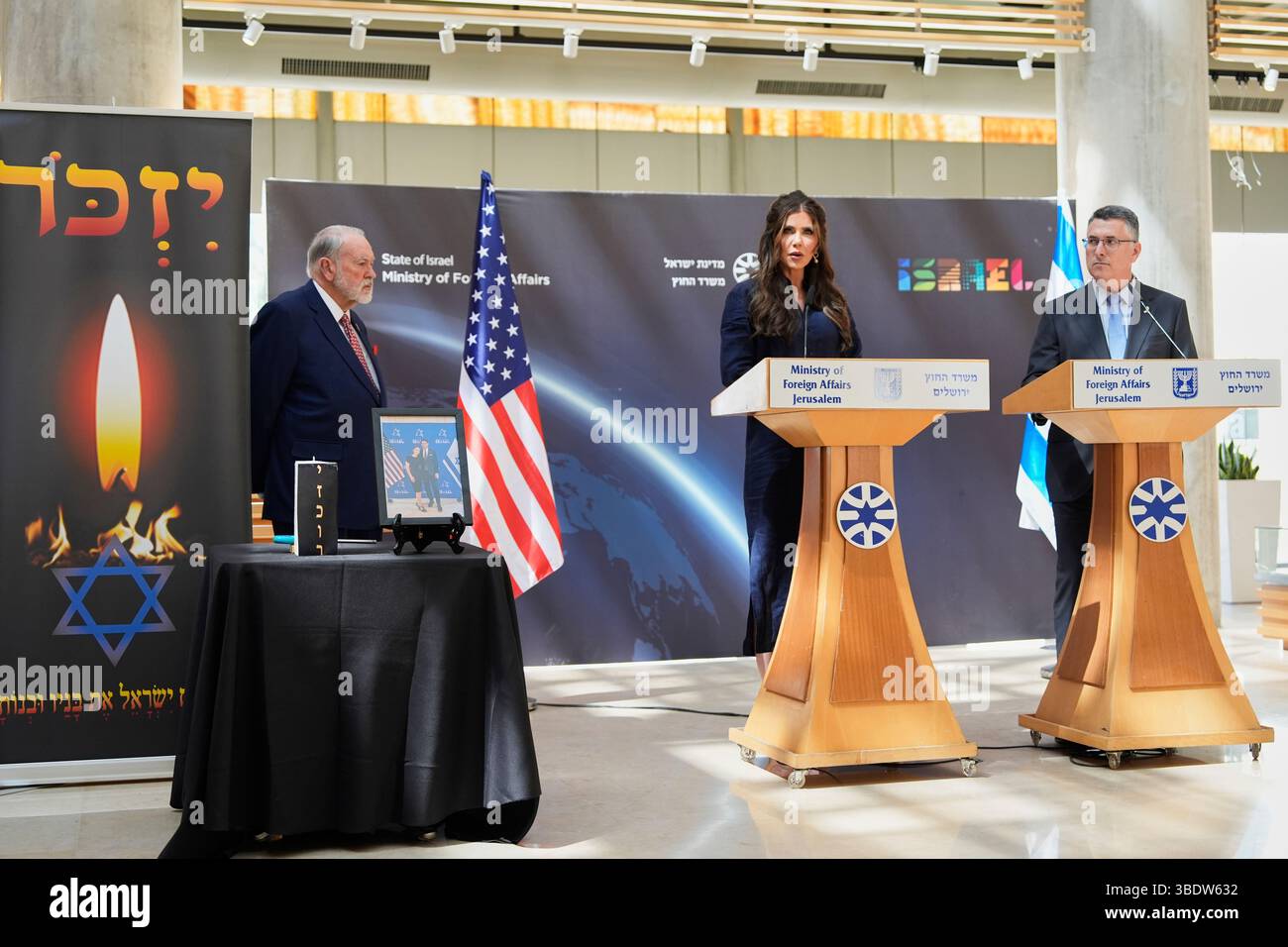 U.S. Homeland Security Secretary Kristi Noem speaks during a memorial ...