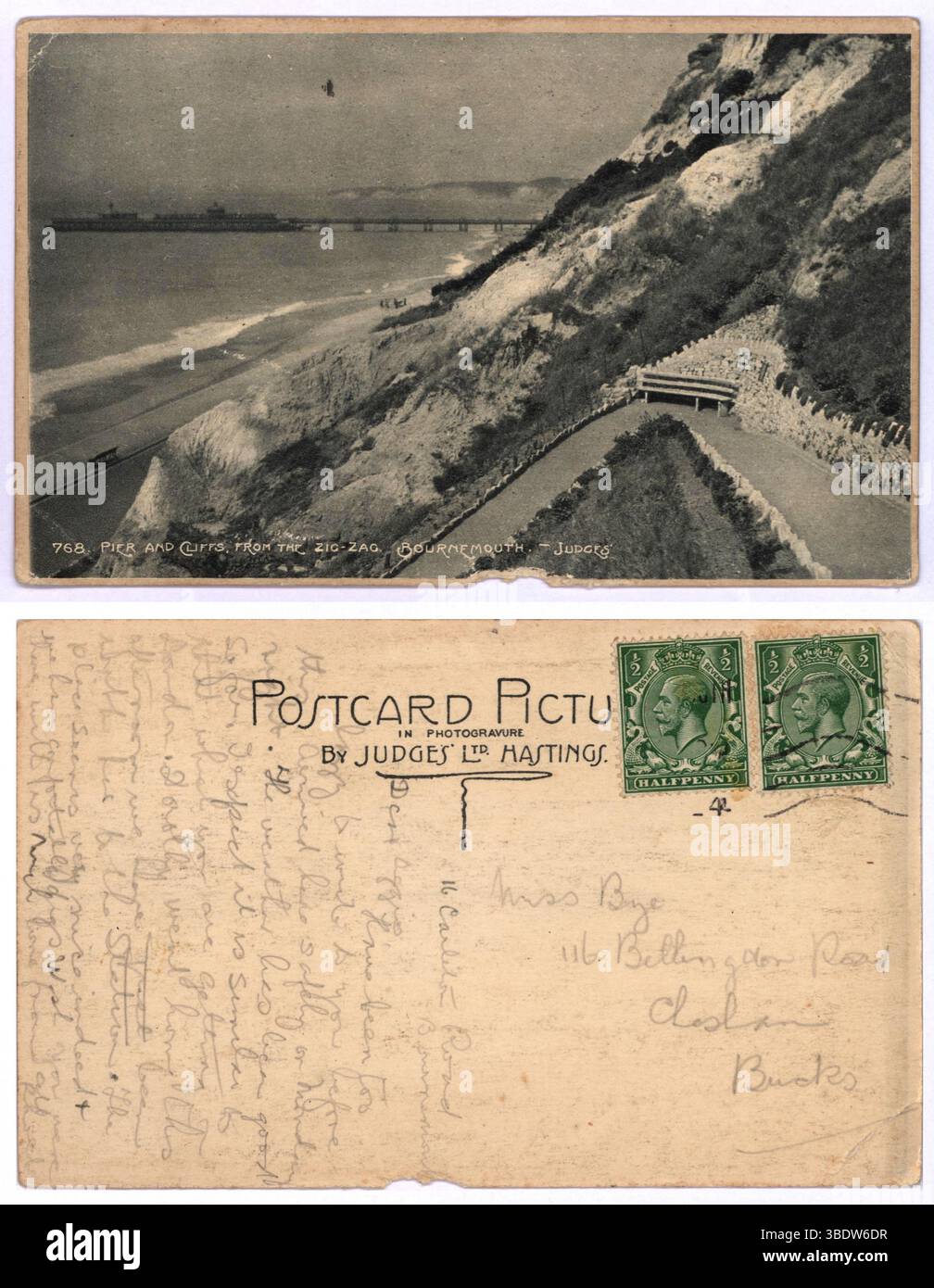 Judges' Postcard 768. PIER AND CLIFFS. FROM THE ZIG-ZAG. BOURNEMOUTH ...