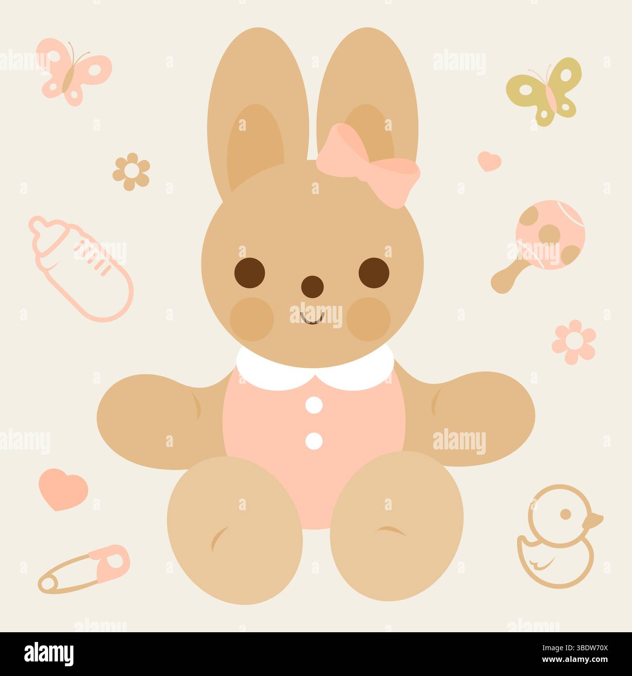 Baby bunny toy for kid bed with butterflies and flowers. Cute crib ...