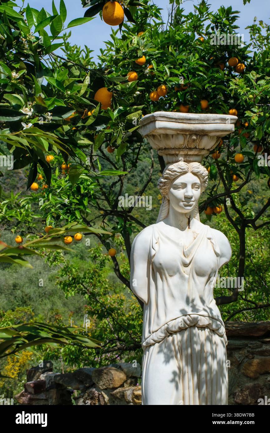 Orange Trees, Garden with Statue of Harvest Goddess, Mediterranean ...