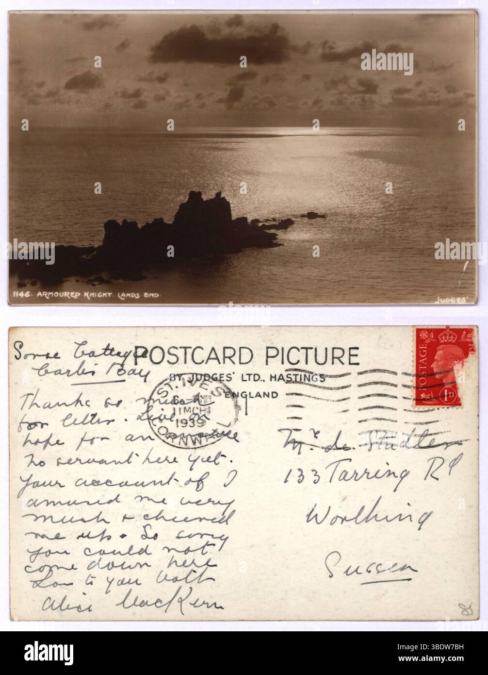 Judges' Postcard 1146. ARMOURED KNIGHT. LANDS END. JUDGES’ Stock Photo ...