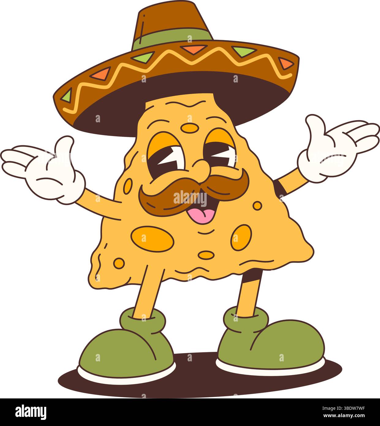 Colorful nacho mascot character wearing a traditional sombrero and ...