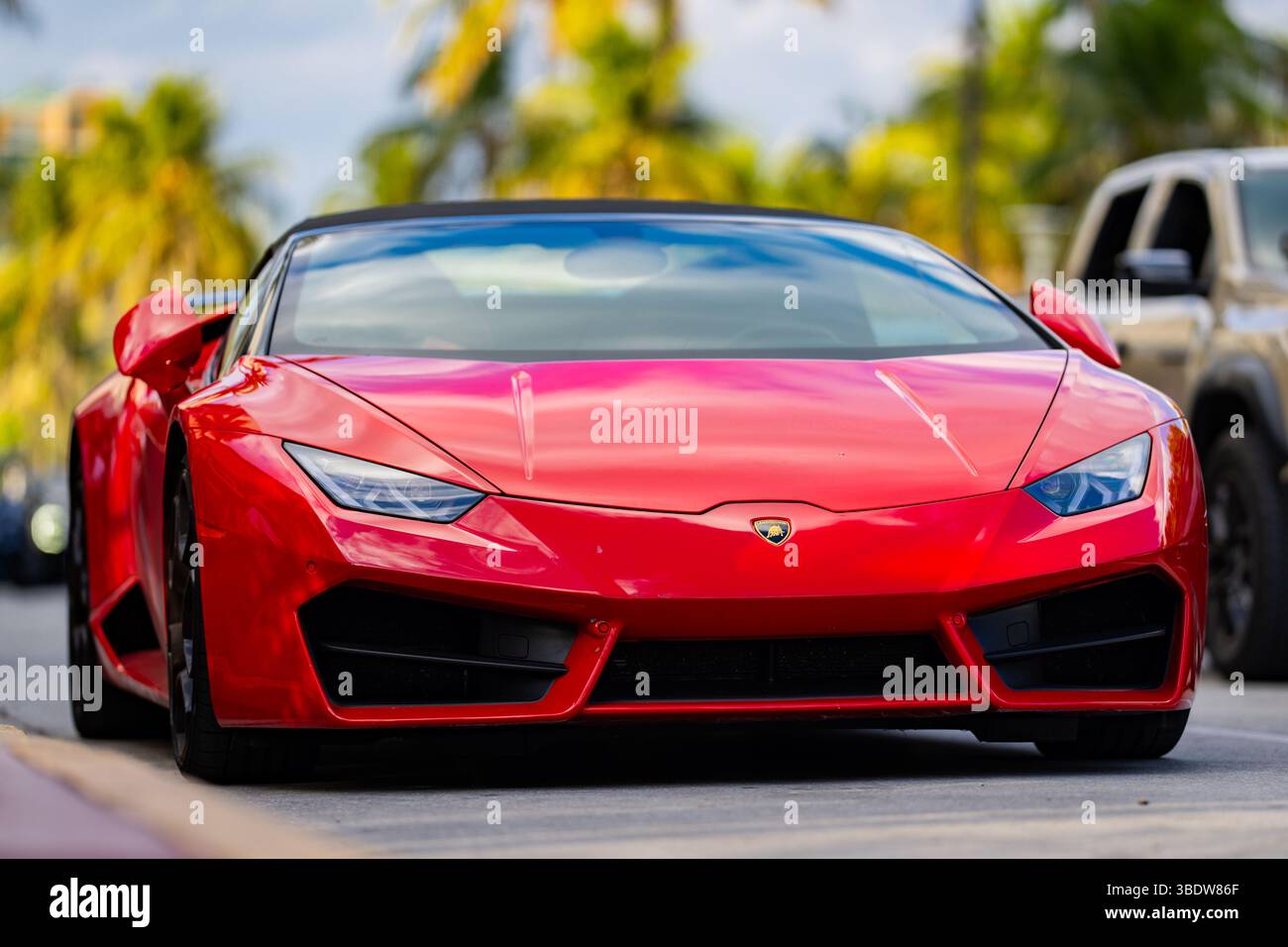 April 3, 2025. Miami. Lambo concept. Lamborghini super car on the city ...