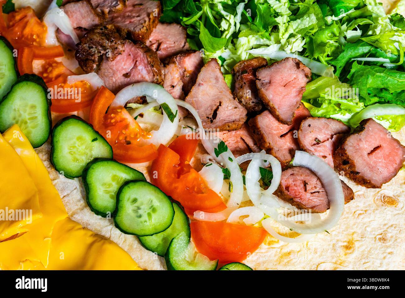 Freshly sliced beef, colorful tomatoes, crisp lettuce, and cucumbers ...