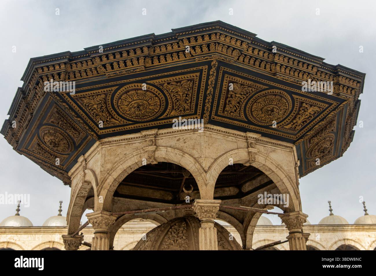 Cairo, Egypt; January 21, 2024: Showcase the alabaster arches and sahn ...