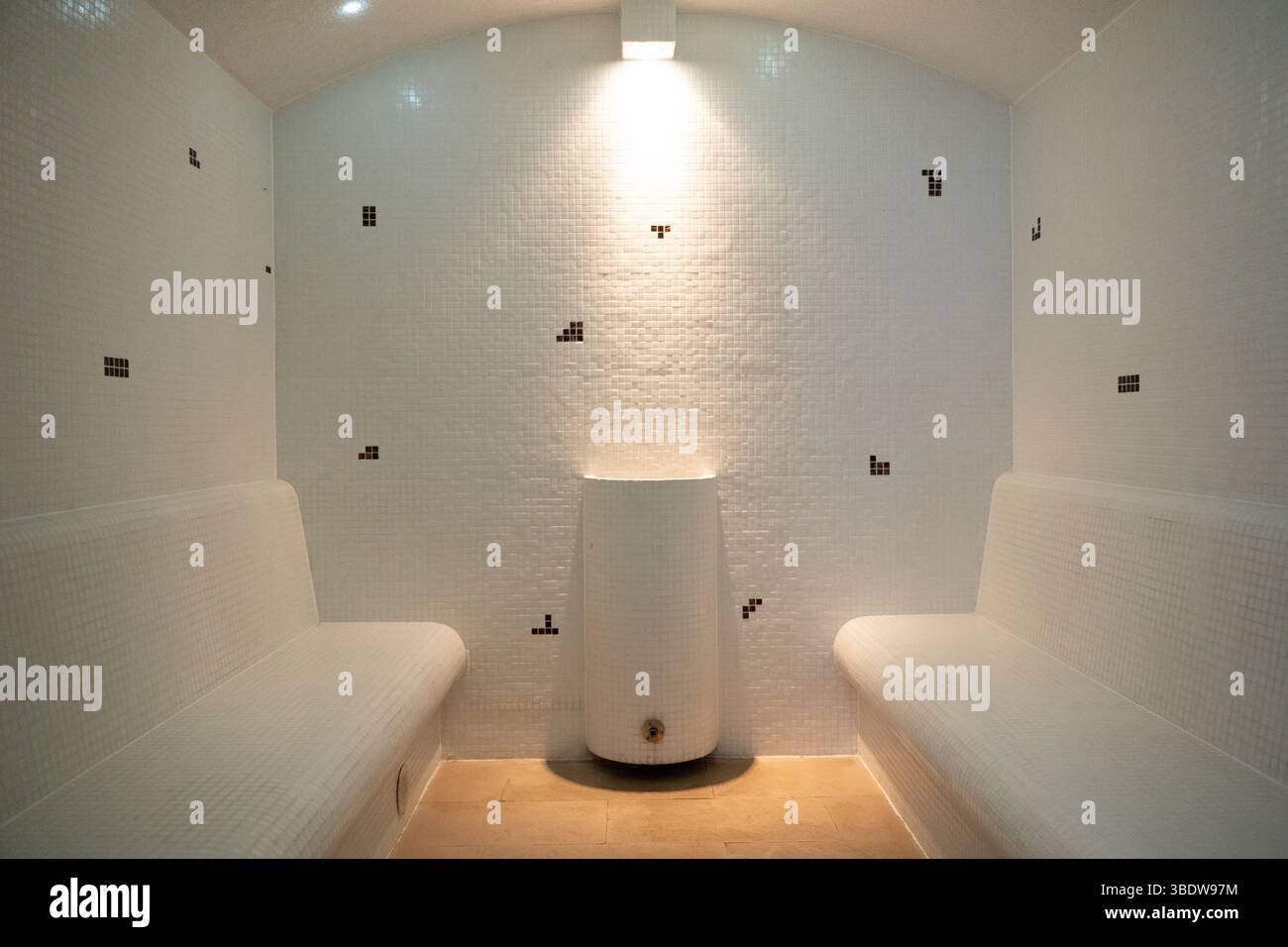 Modern Steam Room Interior.Clean and minimalistic steam room with tiled ...