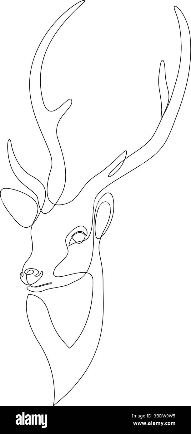 One line design silhouette of deer. Hand drawn single continuous line ...
