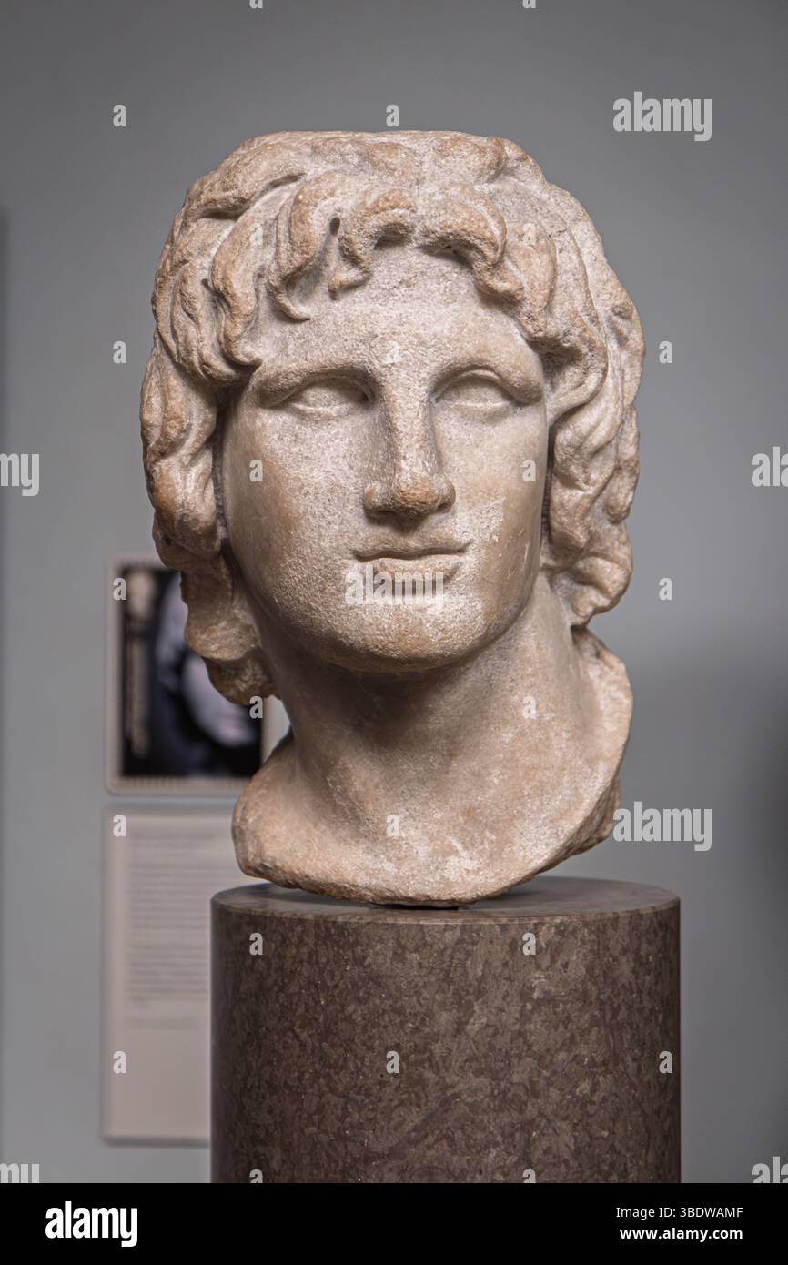 London, England-April 21, 2025: Marble Portrait (Bust) of Alexander the ...