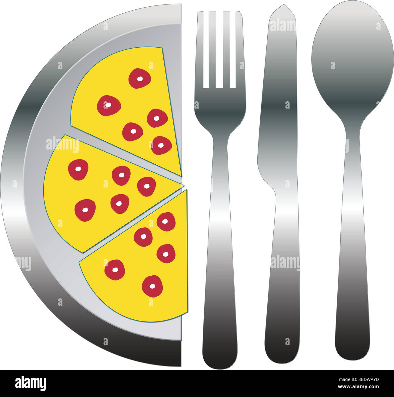Pizza and Cutlery Vector – Bright Food Illustration with Fork, Knife ...
