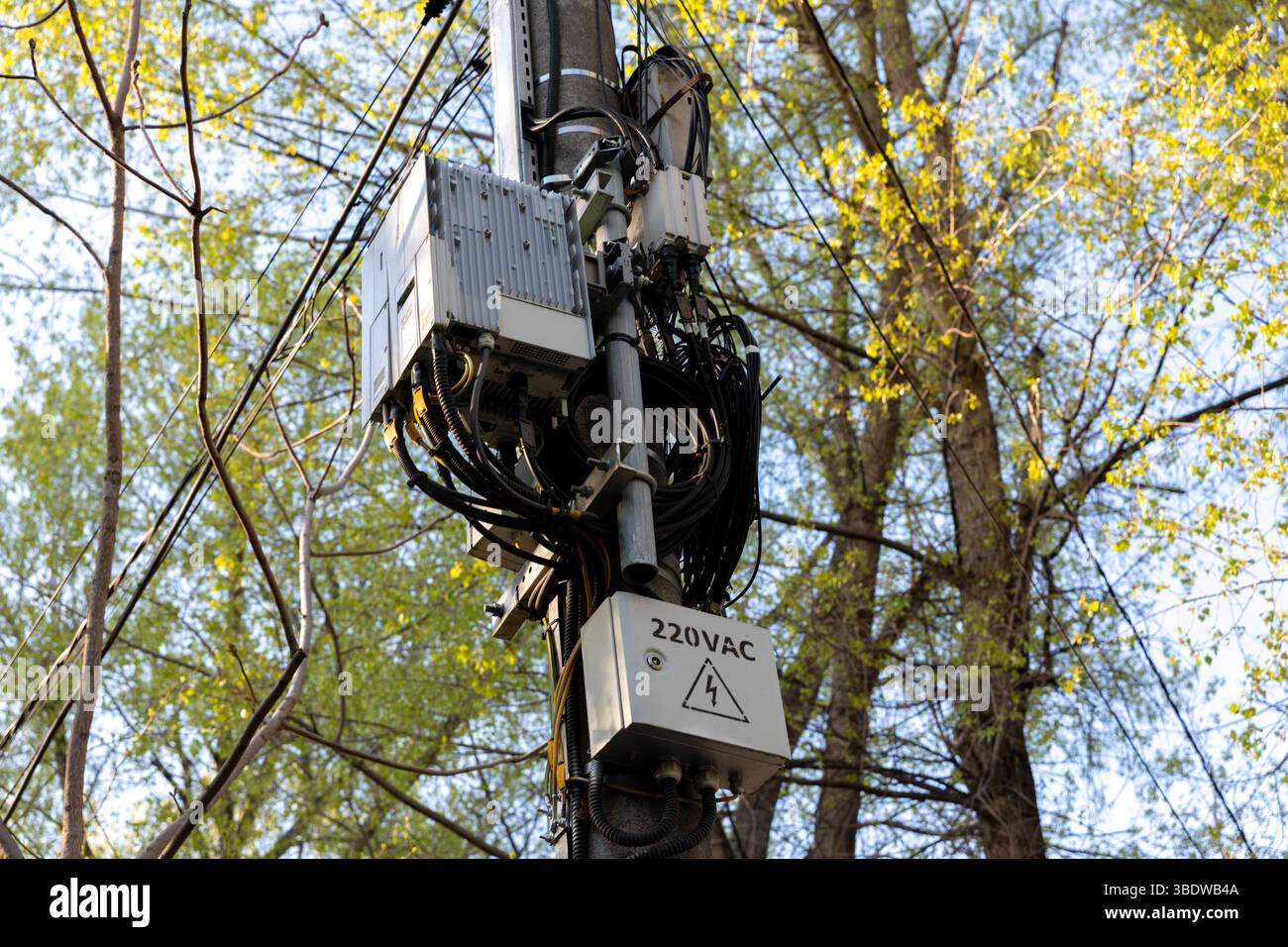 Electrical and communication equipment mounted on a utility pole with ...