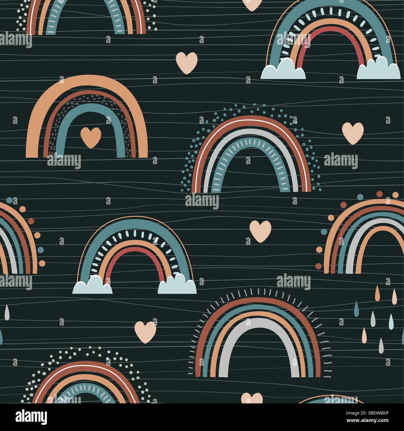 Cute Boho Rainbow seamless pattern with hearts. Pastel colors and ...
