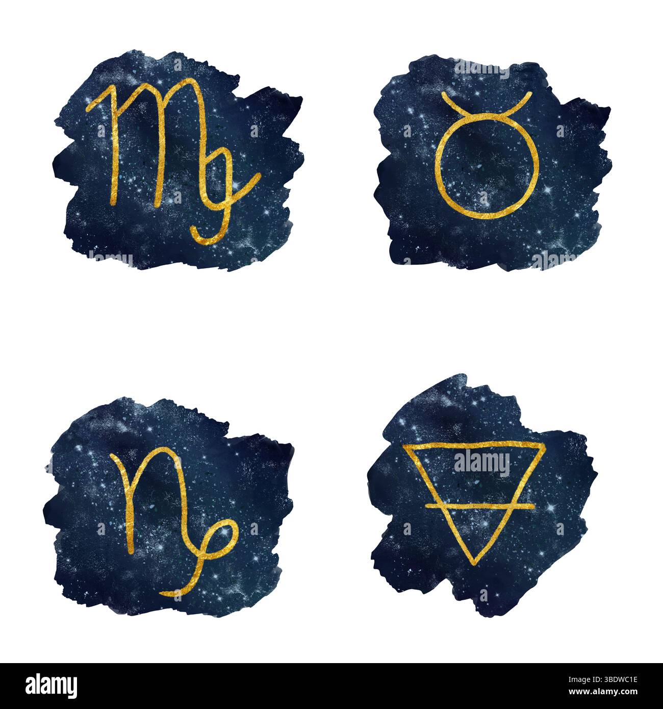Astrological earth signs of the Zodiac in the starry sky. Watercolor ...