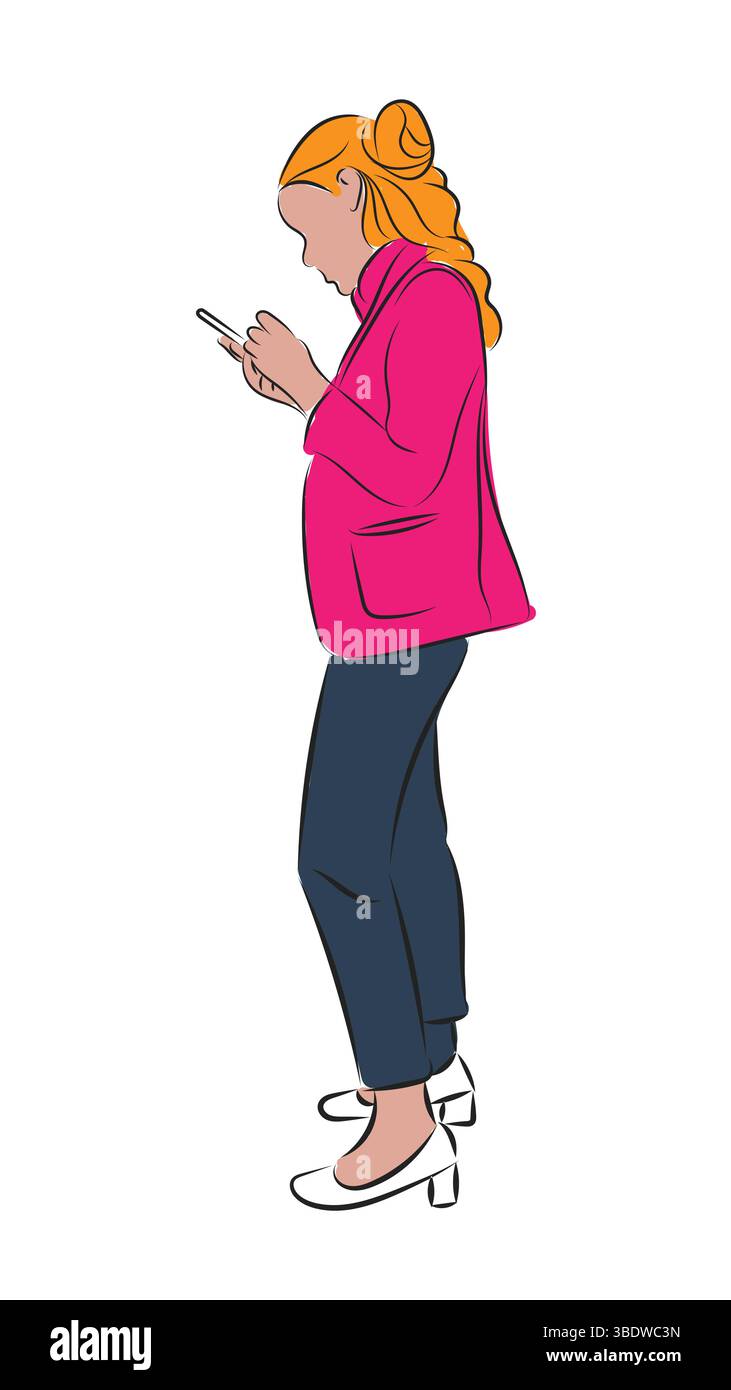 Line Drawing Sketch faceless Business Woman Using Smartphone concept ...