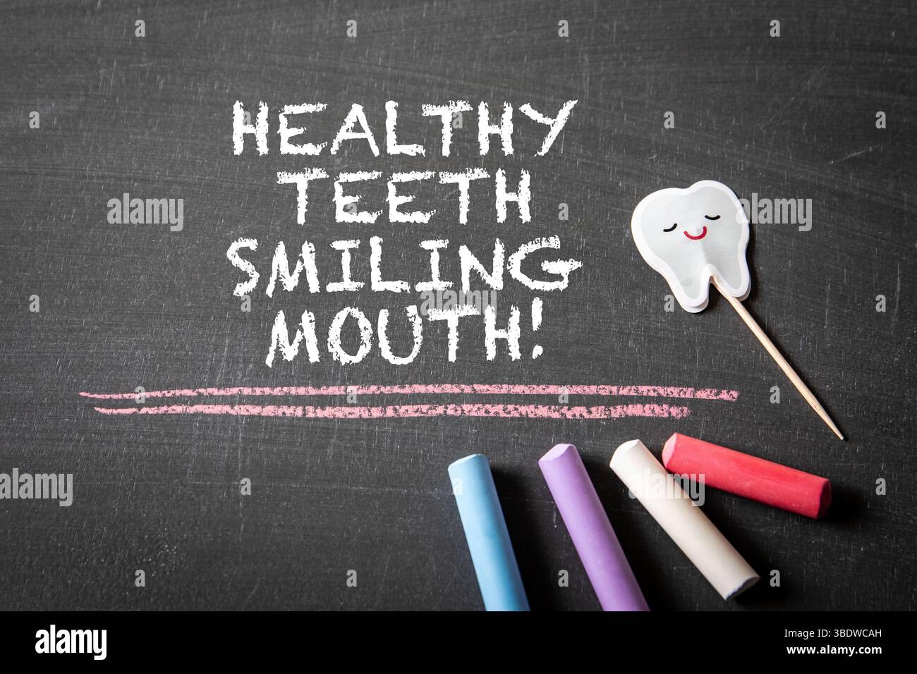 Healthy Teeth Smiling Mouth. Chalkboard Message with Happy Tooth and ...