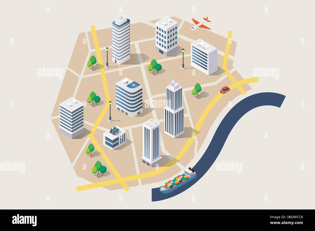 Isometric Map with Road and Street Infographic Design Template. Vector ...