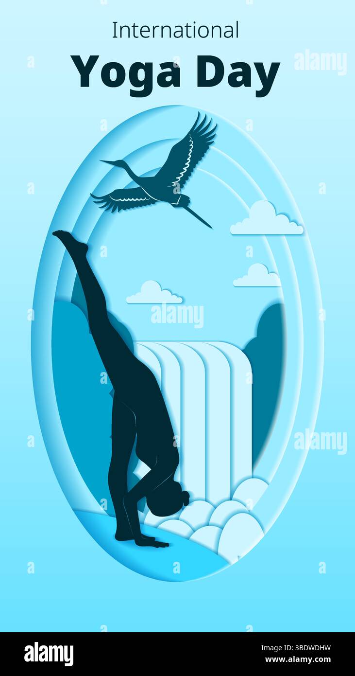 International Yoga Day. Vertical template. Urdhva Prasarita Eka ...