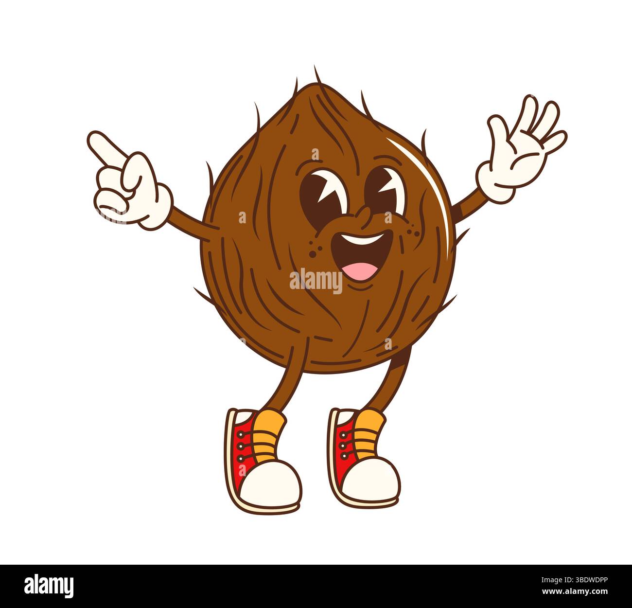 Cartoon groovy coconut nut character with funny face and happy smile ...