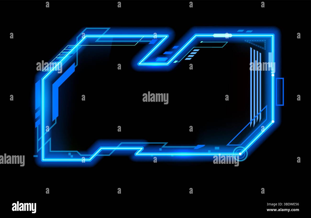 Neon frame for HUD interface overlay and game asset template, vector UI element. Digital screen ...