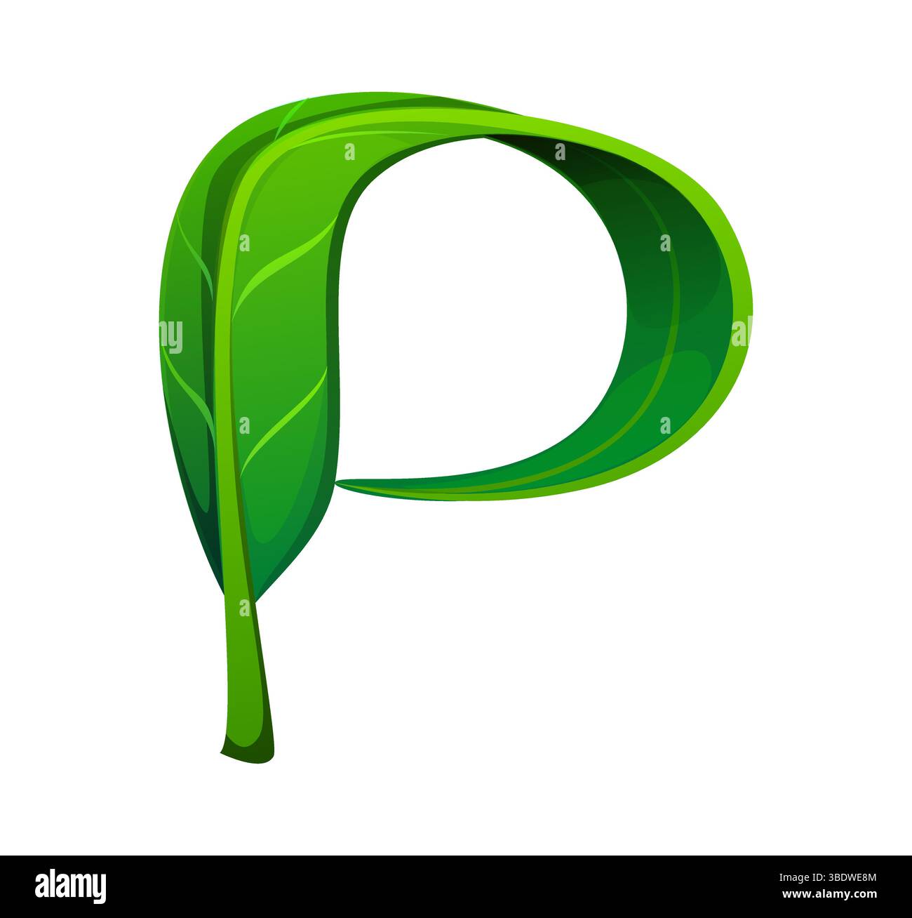 Nature green leaf font letter P. Nature clean ecology kids ABC type ...