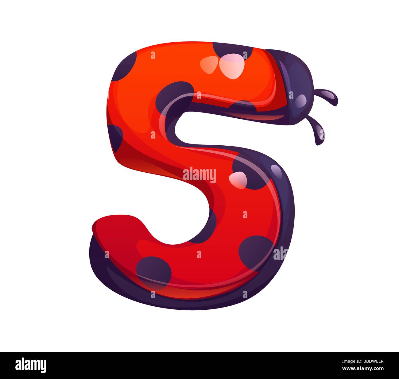 Ladybug beetle cartoon font digit 5 five. Garden lady bug kids ABC type ...