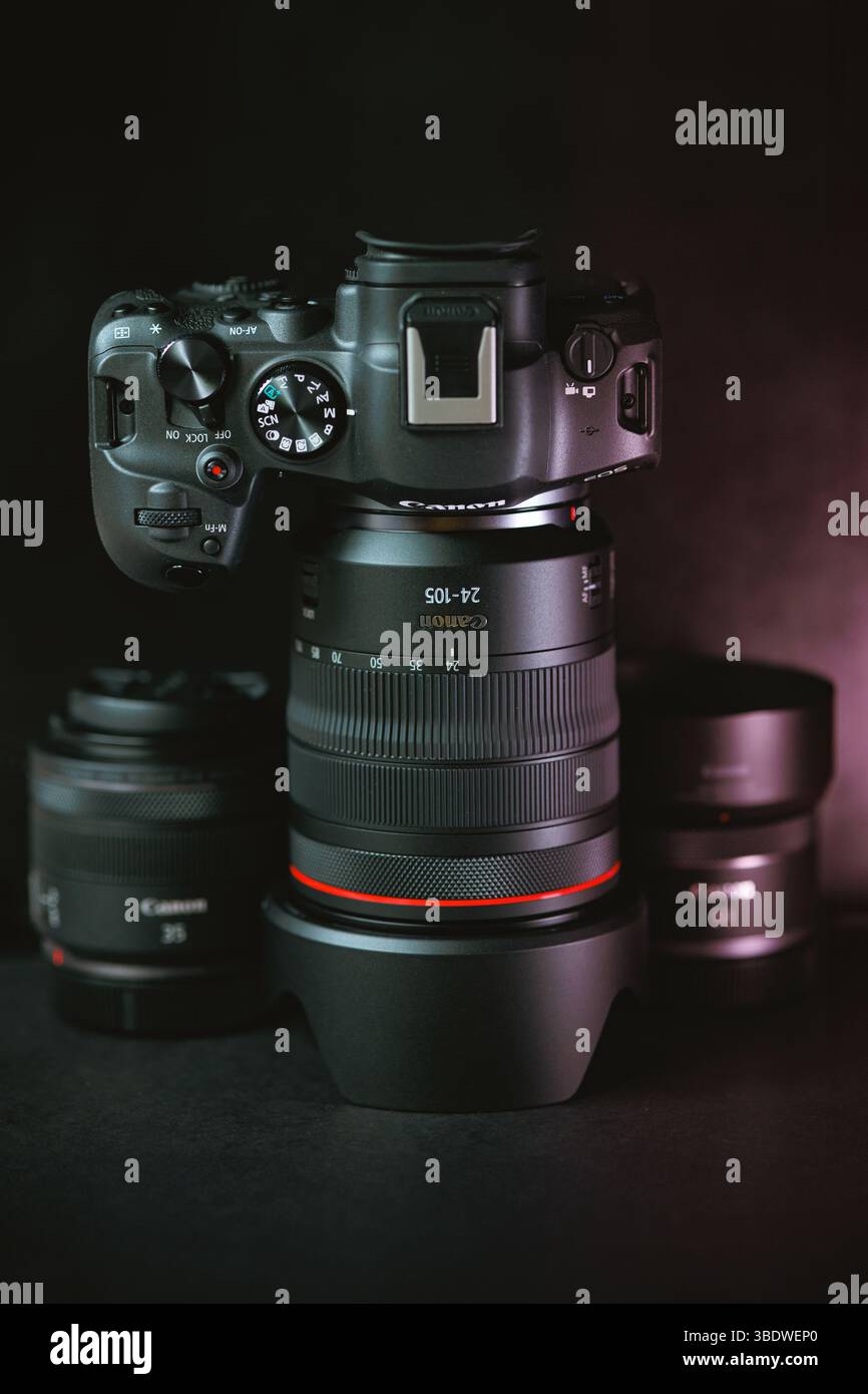 The Cannon R6 Mark II camera with the Rf 24-105 lens, with two Rf 50 ...