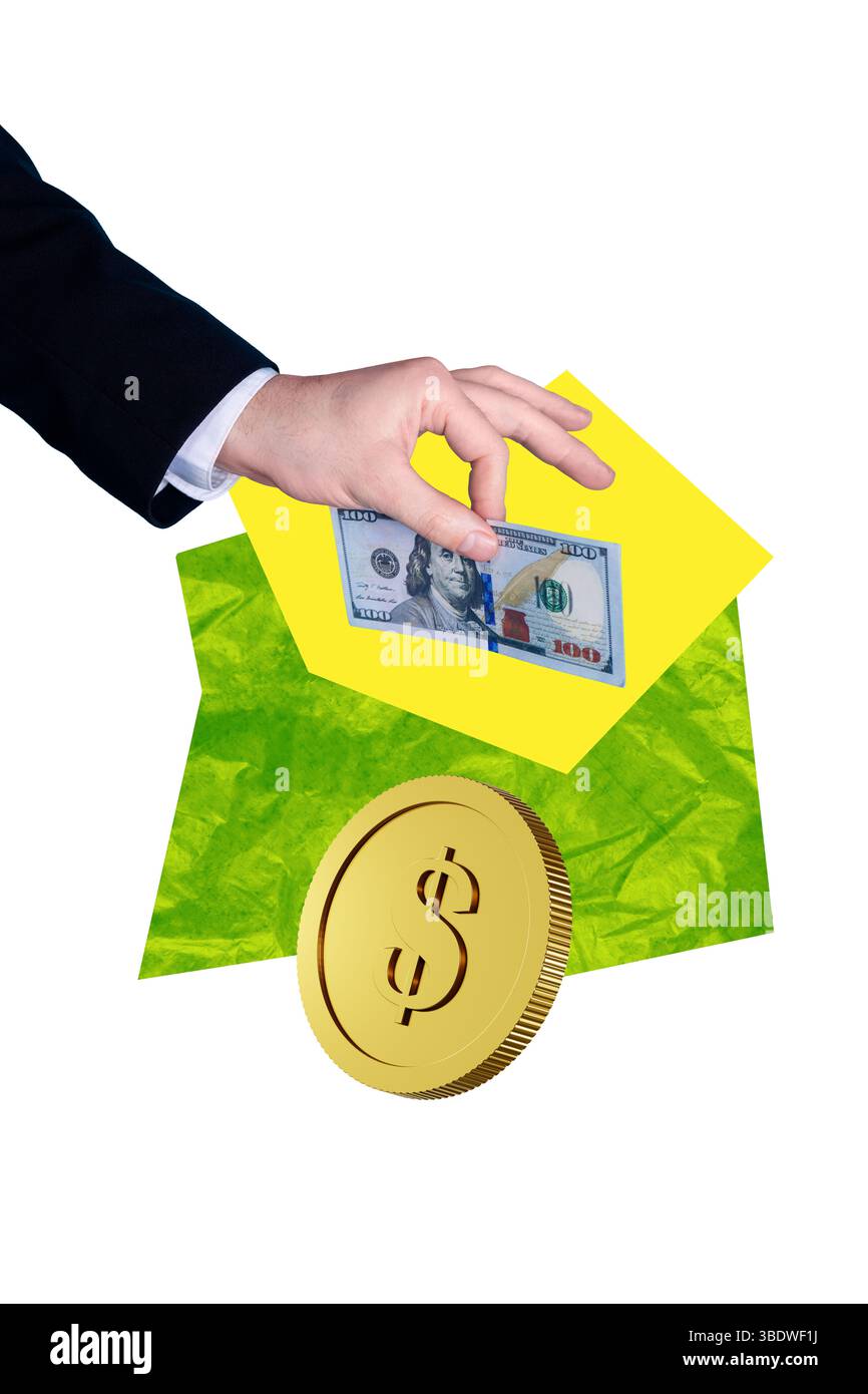 3D photo collage template trend artwork sketch of currency cash wealth ...