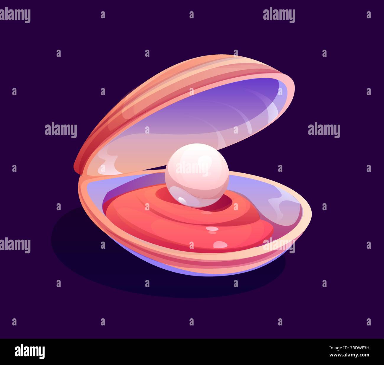 Cartoon pearl shell, underwater oyster and scallop seashell with large ...