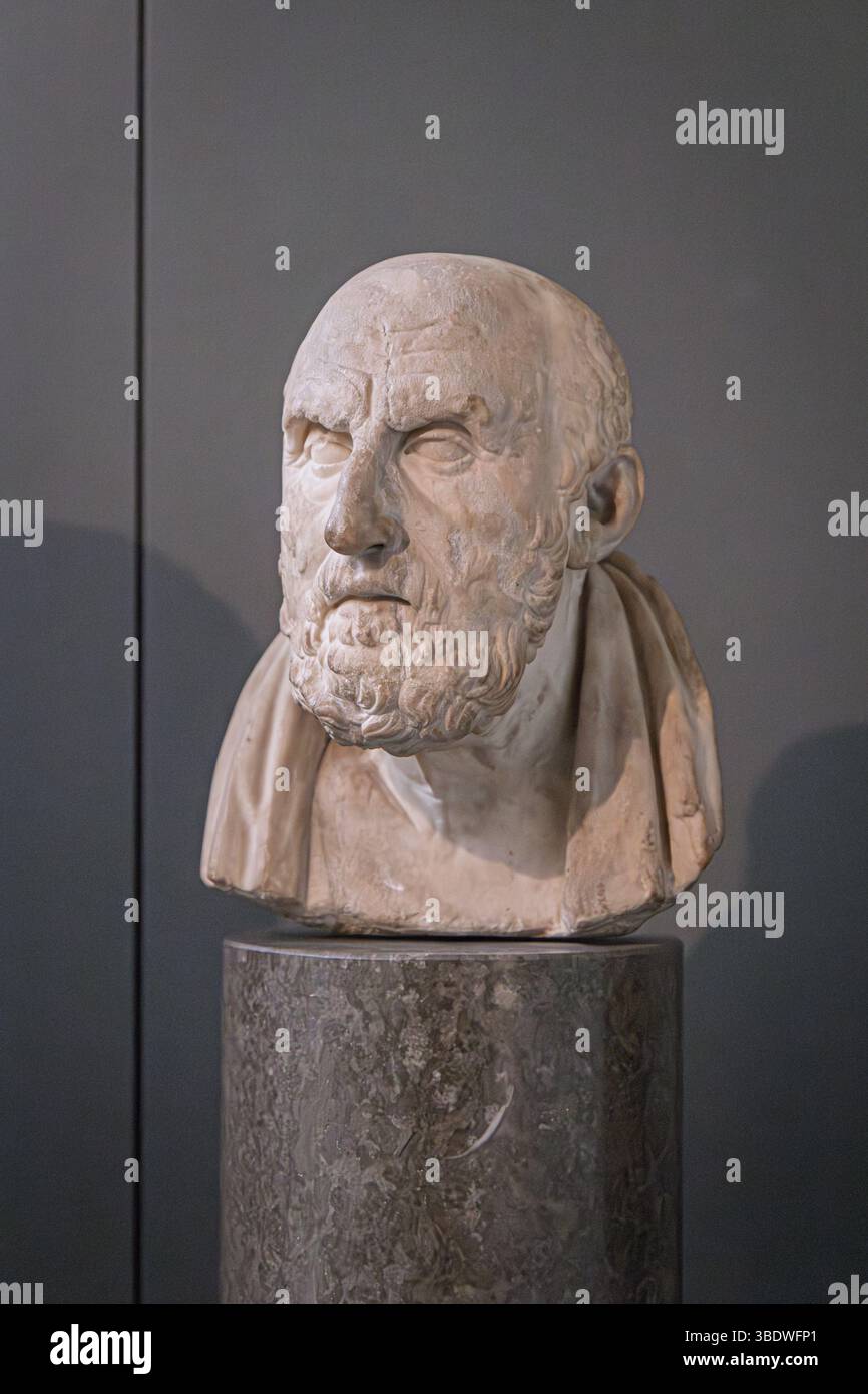 London, England-April 21, 2025: Marble Portrait (Bust) of Chrysippus ...