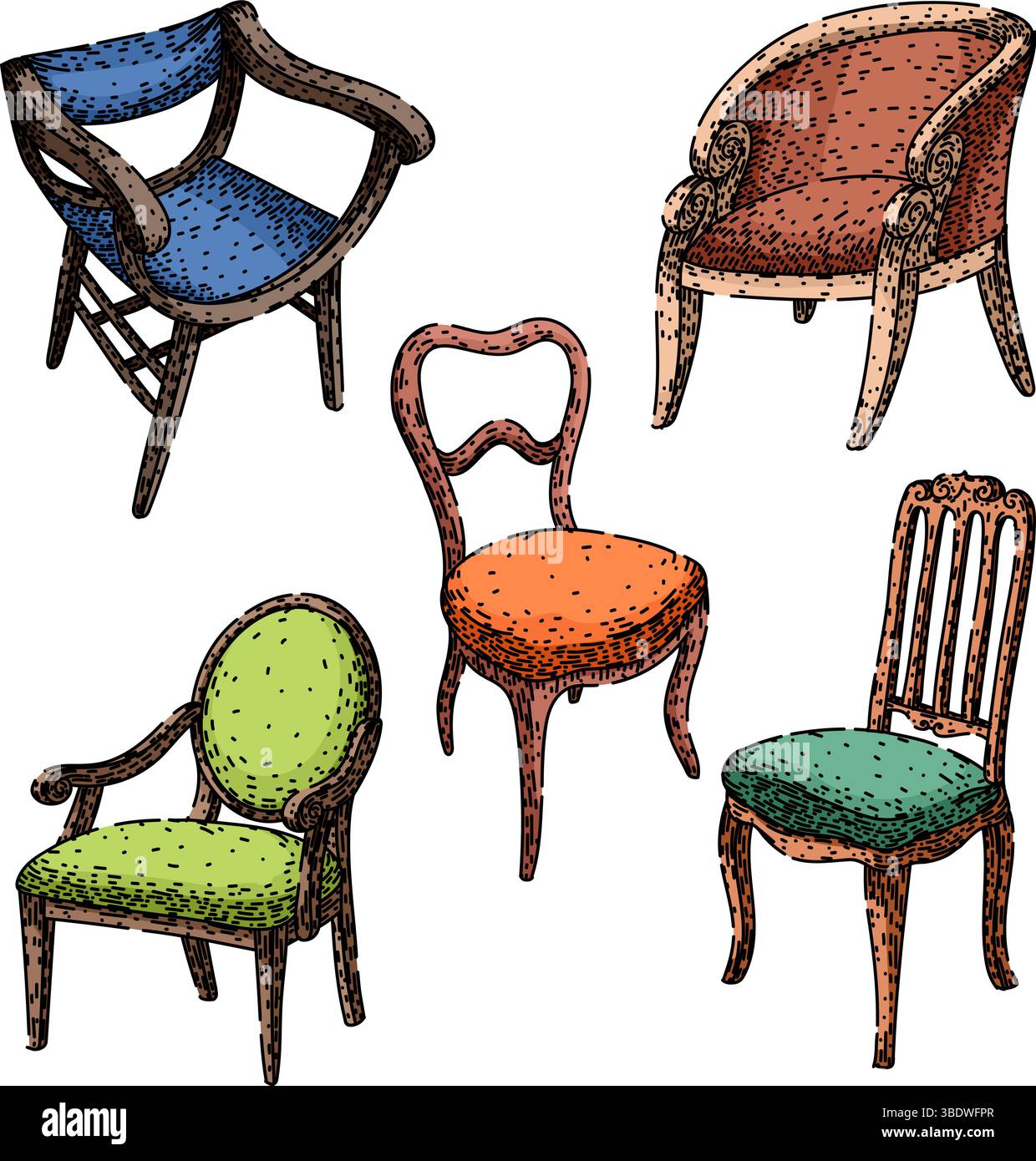 antique chair set sketch hand drawn vector Stock Vector Image & Art - Alamy