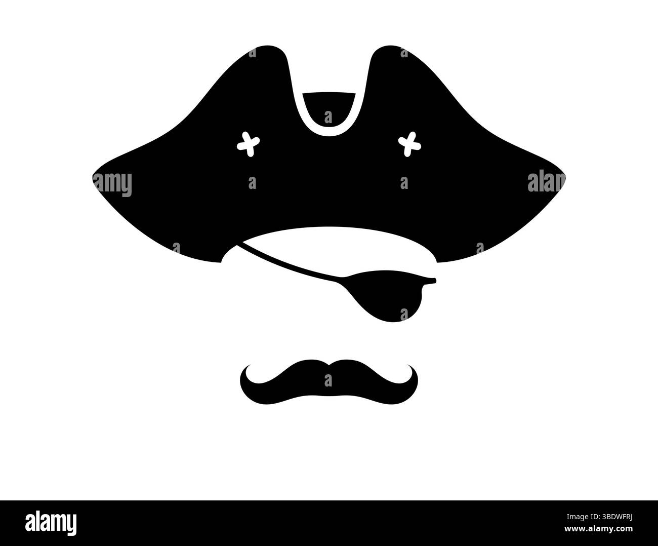Pirate photo booth mask of captain with tricorn hat, moustaches and black eyepatch. Isolated ...