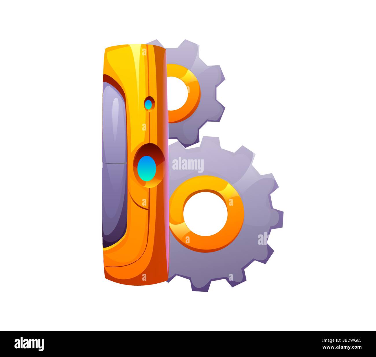 Robot font, cartoon type of cyborg machine gear and wheels for typeface ...