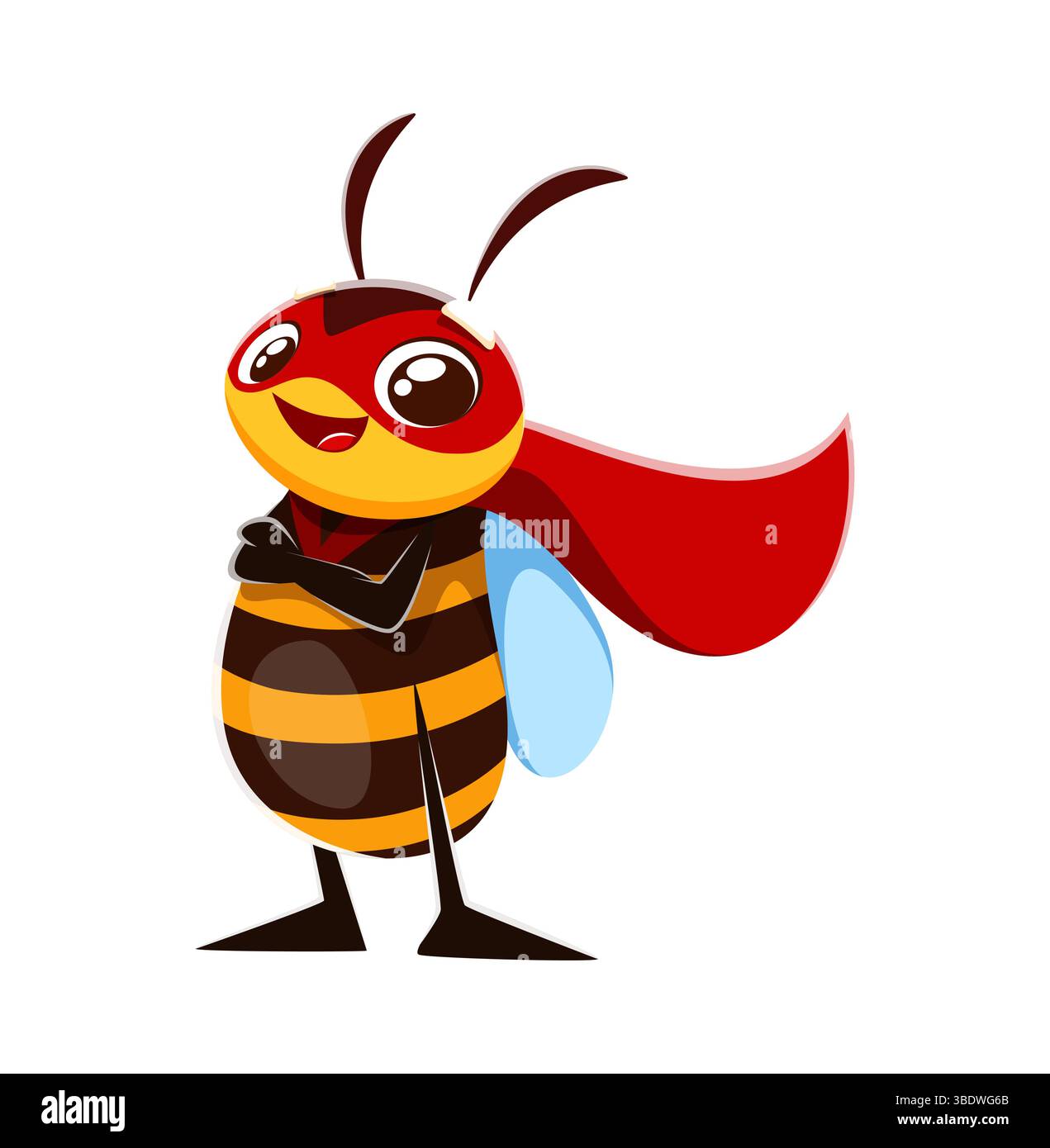 Cartoon honey bee character superhero in red cape and mask, vector ...