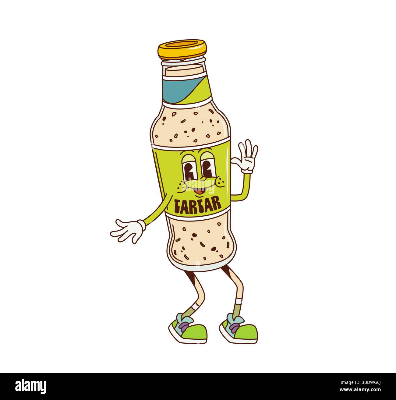 Cartoon groovy tartar sauce character with funny face and smile, vector ...