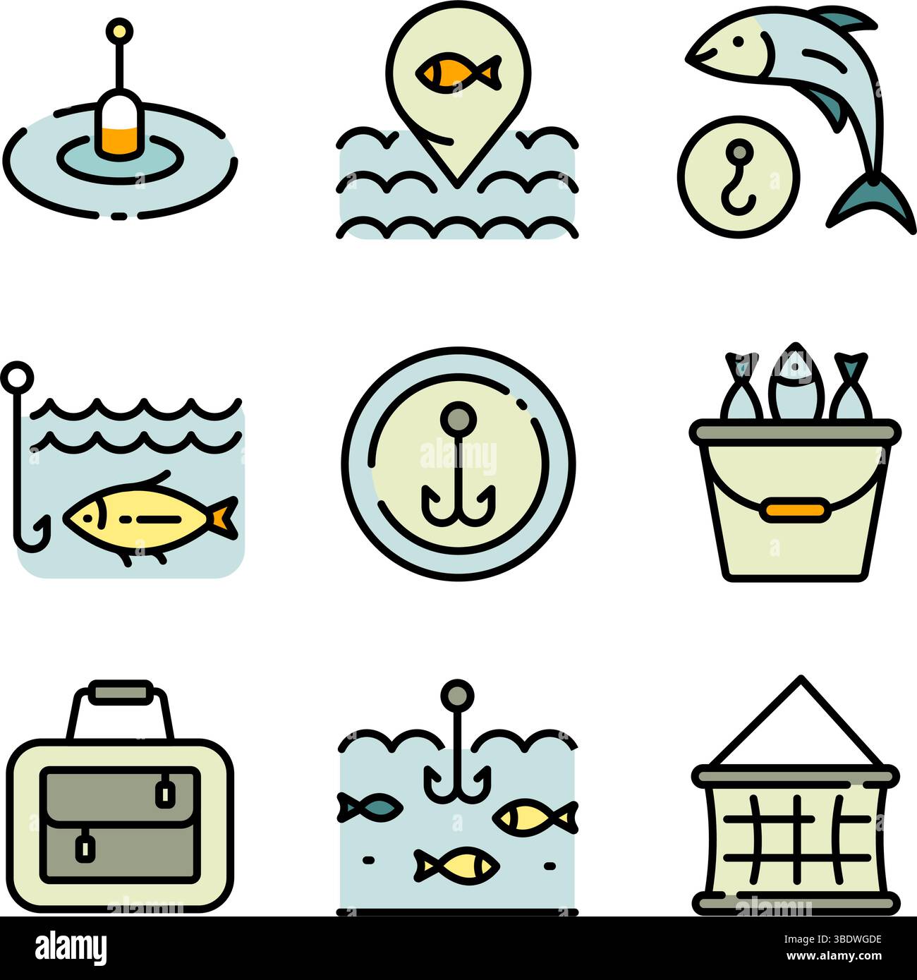 Various fishing related icons set. Fishing Vector Color Icons. Catch ...
