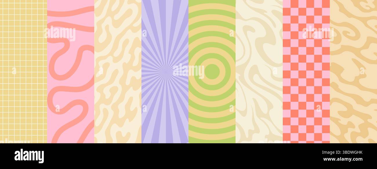 Psychedelic groovy hippie pattern backgrounds with abstract waves and ...