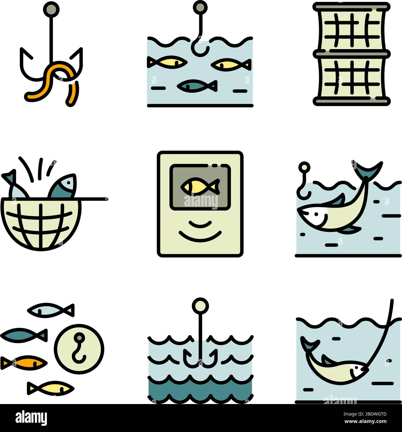 Various fishing related icons set. Fishing Vector Color Icons. Catch ...
