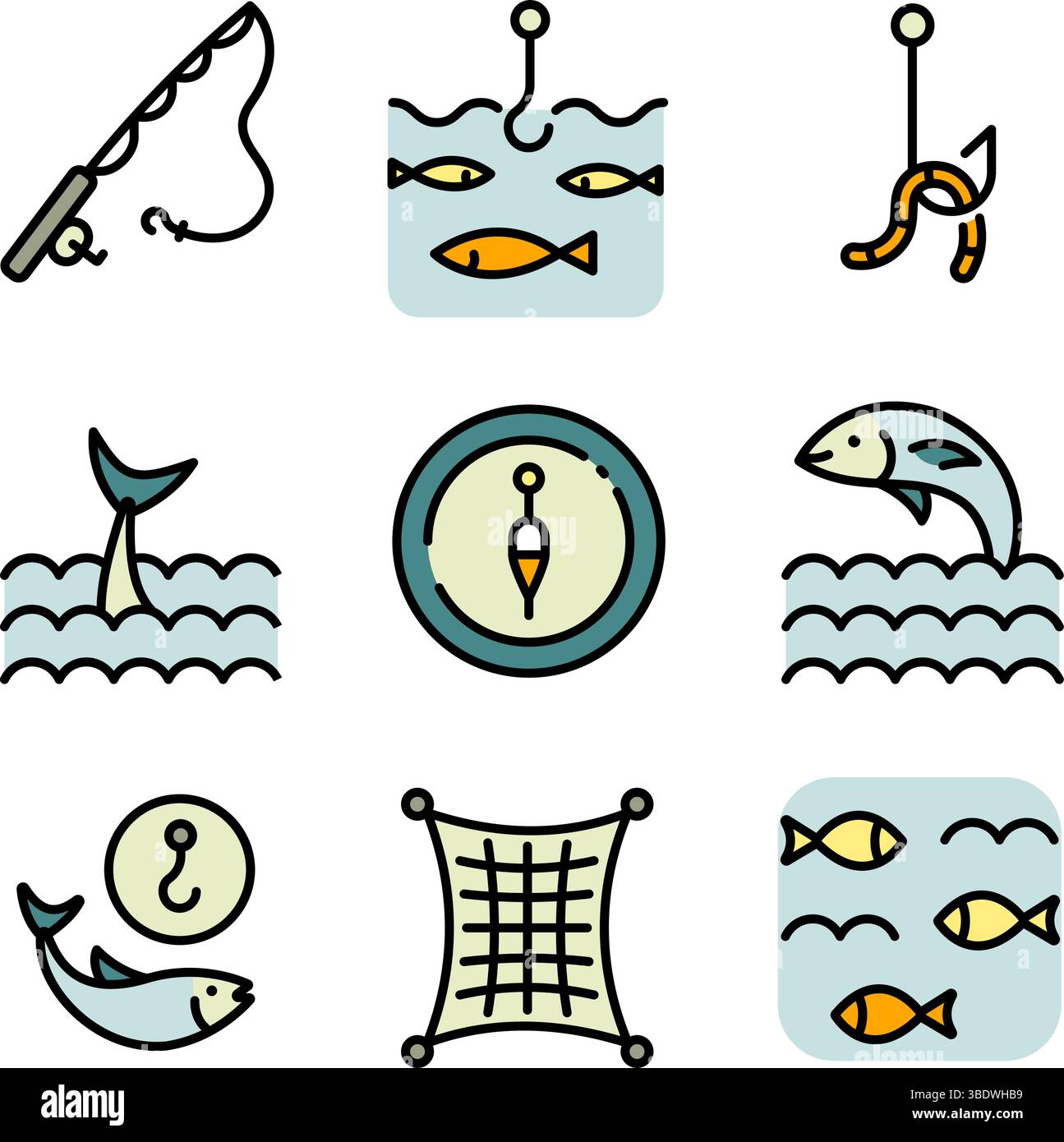Various fishing related icons set. Fishing Vector Color Icons. Catch ...