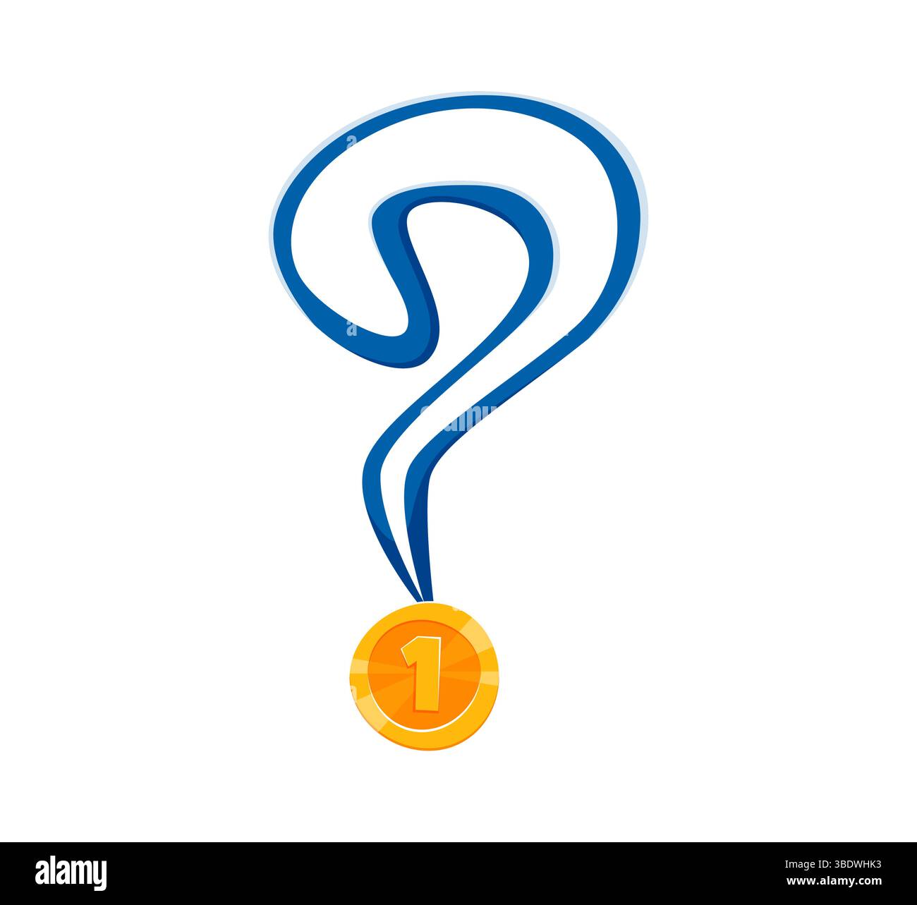 Cartoon question mark as a medal featuring the number one. Vector sport ...