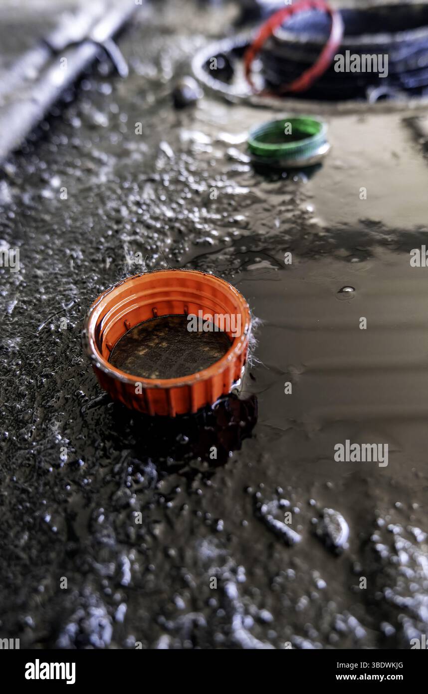 Detail of dirty and used oil, pollution and destruction of the ...