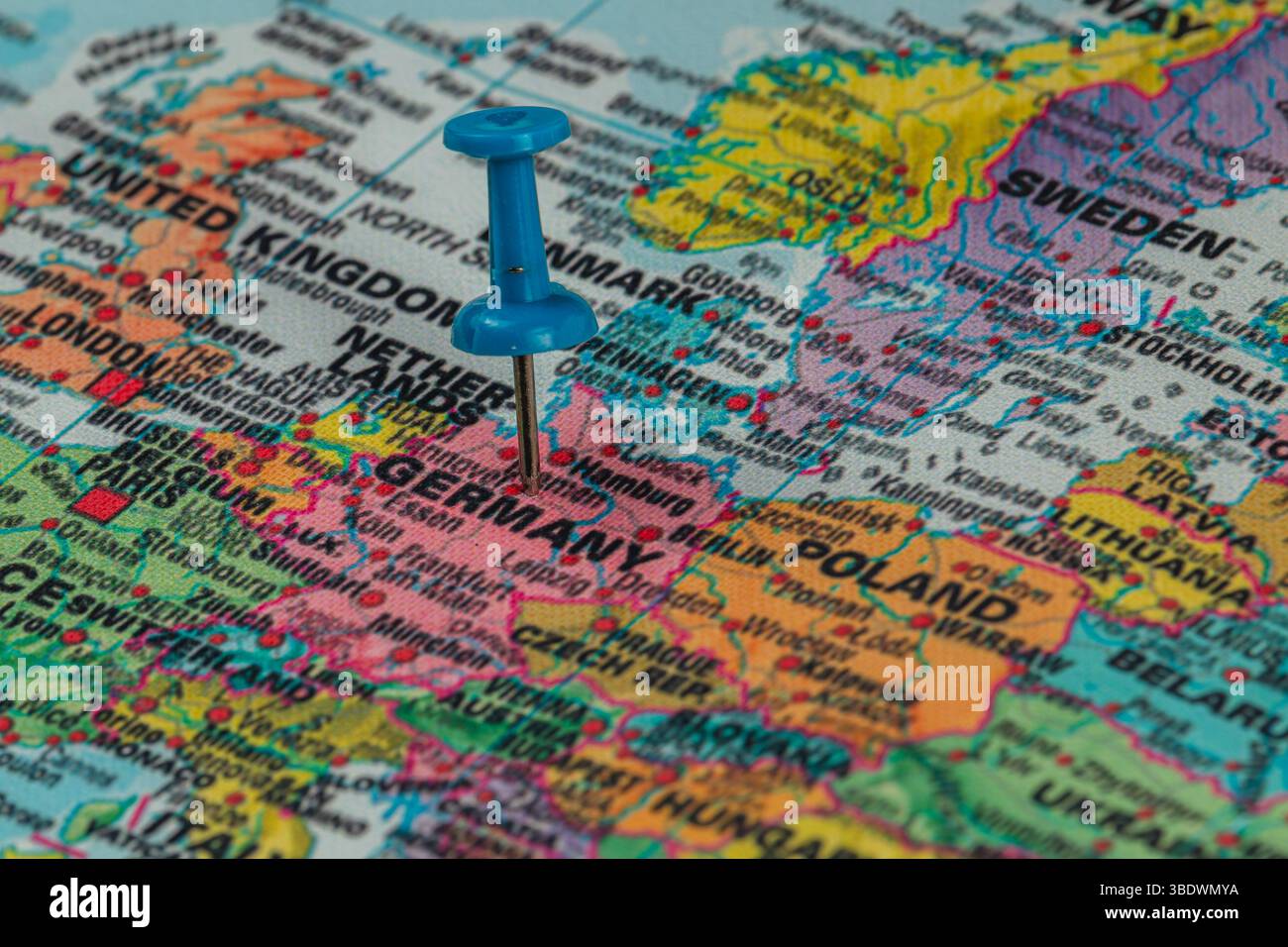 A detailed map shows the vibrant borders of Germany, highlighting ...