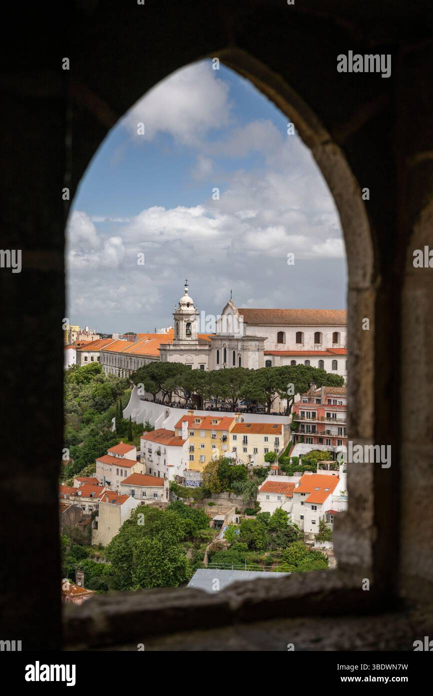 Beautiful view through window in old historic São Jorge Castle Stock ...