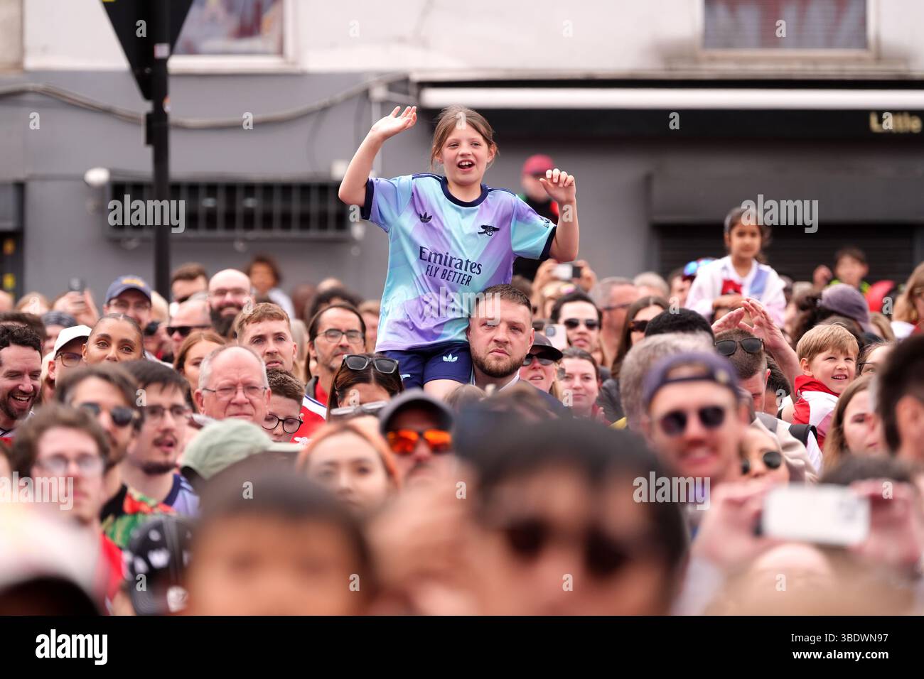 Arsenal fans ahead of the UEFA Women's Champions League Winners parade ...