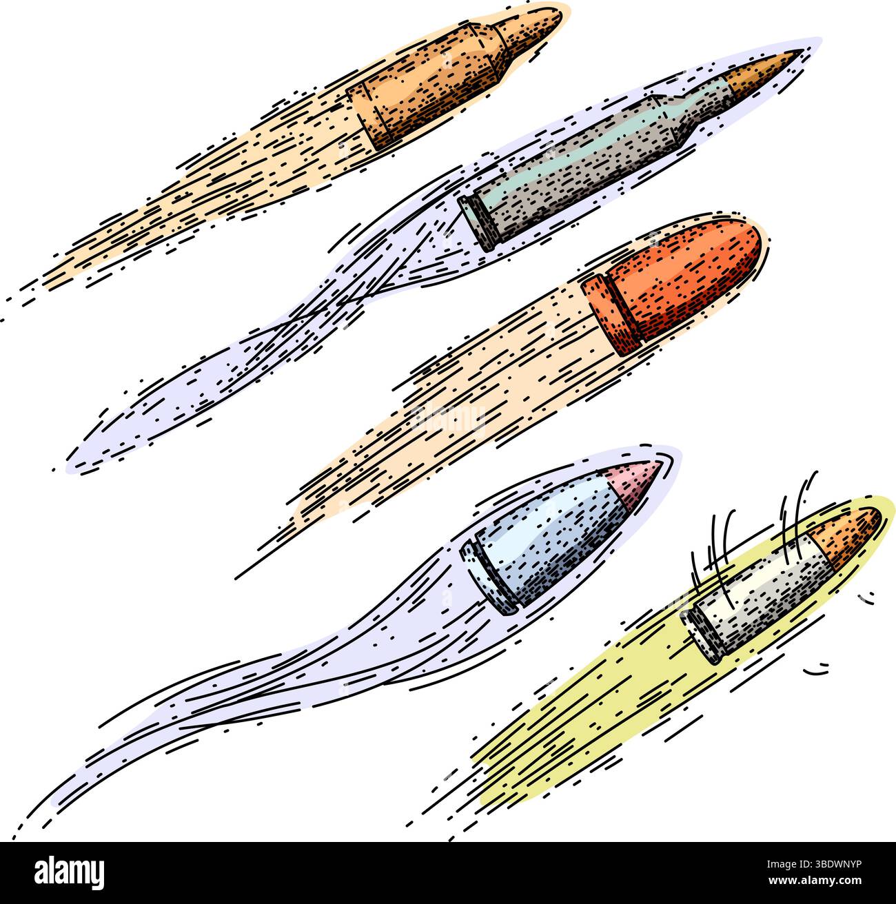 bullet flying set sketch hand drawn vector Stock Vector Image & Art - Alamy
