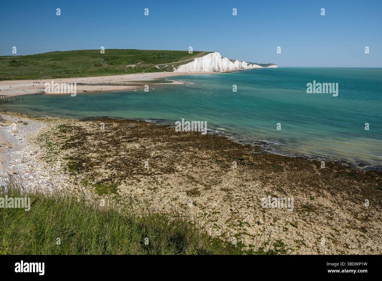 Beautiful view to Seven Sisters white cliffs in Seaford, UK Stock Photo ...