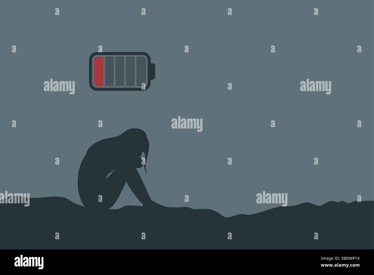depressed girl with empty battery burnout concept vector illustration ...