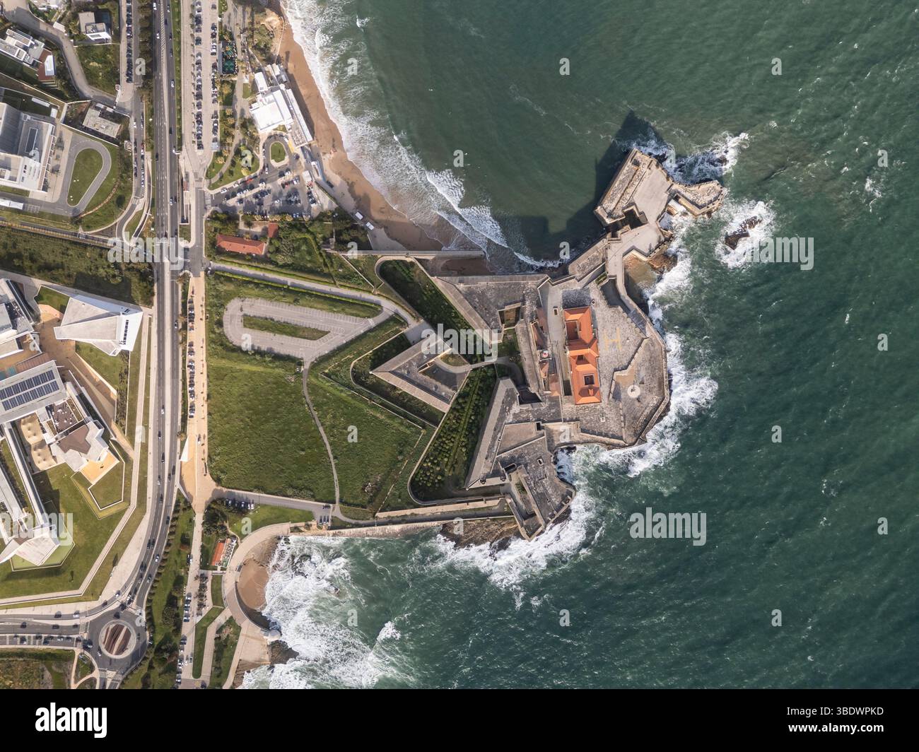 Beautiful aerial view to old historic fortress by ocean in Carcavelos ...