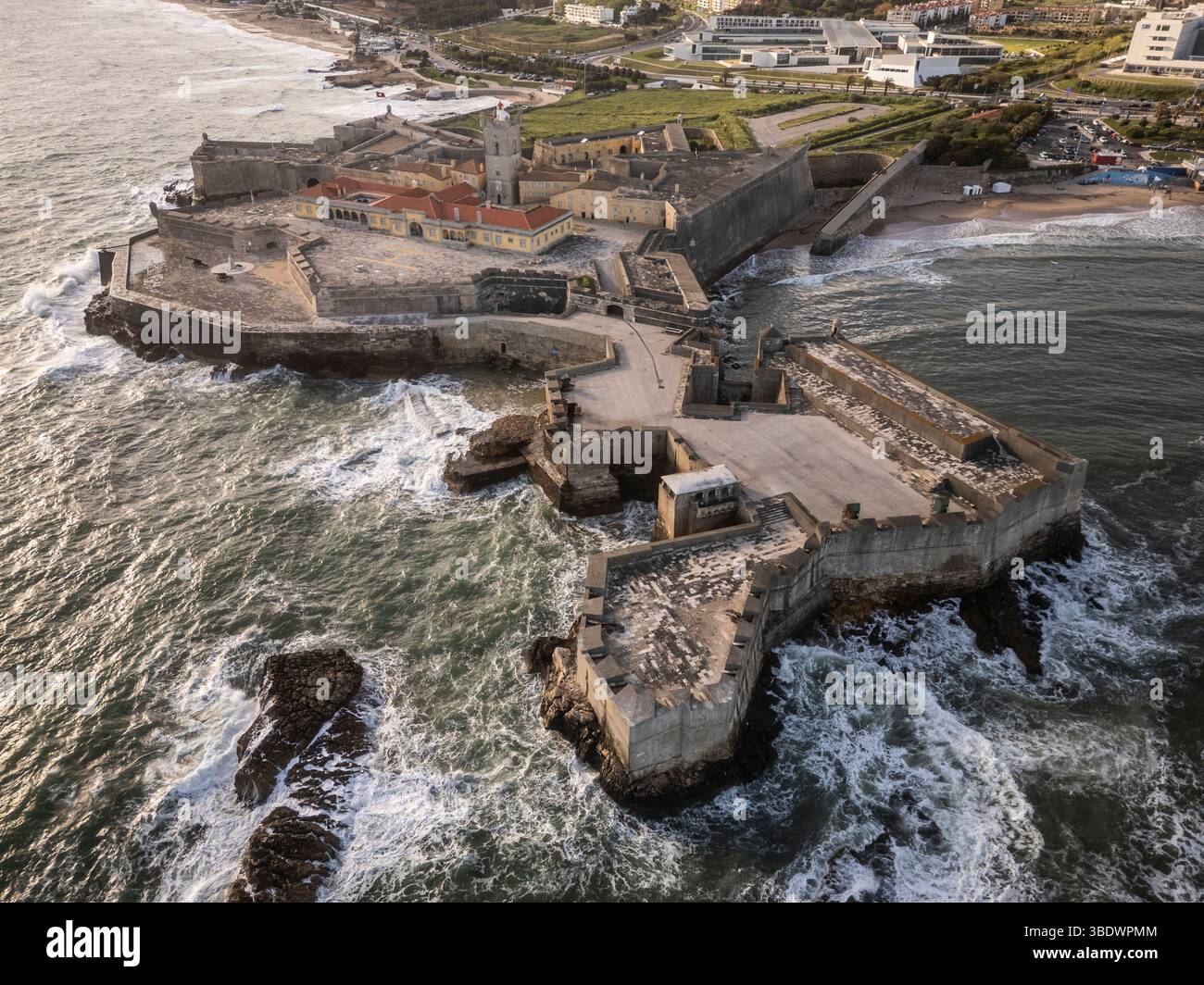 Beautiful aerial view to old historic fortress by ocean in Carcavelos ...