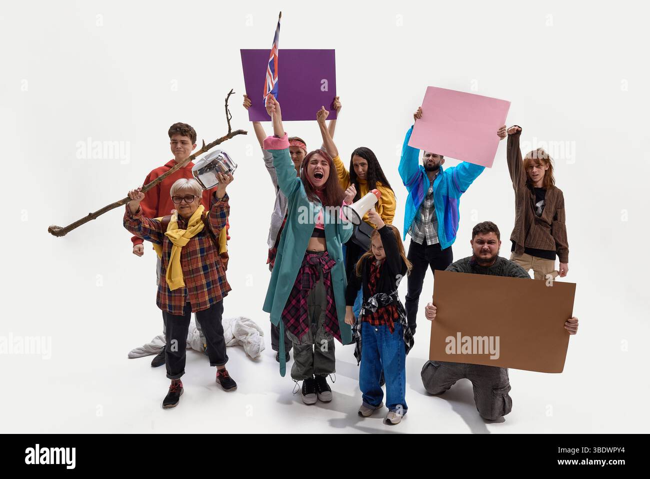 Group of protesters raising hands and signs, showing resistance with ...